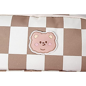 Moaneji Cute Large Capacity Pencil Pouch Aesthetic Checker Canvas Pencil Case Organizer Fashion Stationary Bag Big Pen Holder for Art Suppliers Small Makeup Bag(Brown)