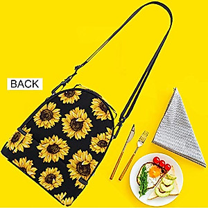 Naanle Professional Lunch Box Double Deck Tote Classic Sunflower Outdoor Picnic Cooler Bag Insulated Lunch Bag with adjustable shoulder strap for Women, Men