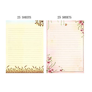 IMagicoo 50 Cute Design Writing Stationery Lined Paper Letter Set, 2 Different Style (Style-1)