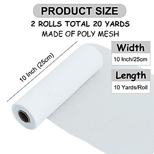 TONIFUL 2 Rolls 10 Inch White Decorative Mesh Ribbbon Rolls, Fabric Mesh for Mesh Wreath Supplies, Front Door Wreath Crafts Tree Decor Christmas NewYears Halloween Decoration (10 yds/roll)