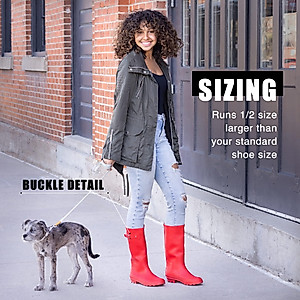 NORTY Women's Hurricane Rain Boots Knee High Calf Length - Glossy Matte Waterproof Rubber Tall Shoes - Multi Color Dot Size 9