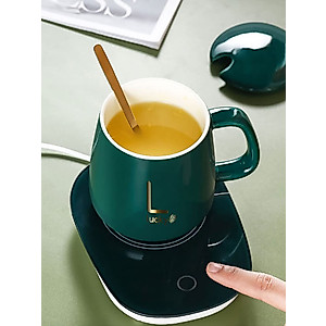 The Warm Coffee Cup Heating Set is a Great Value Gift for him and her, intelligently Turning Off The Beverage Heater Thermostat Desk Suitable for The Cup Set Coffee Cup with Spoon and Heater (Pink)