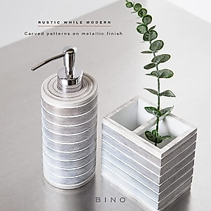 BINO Bathroom Accessories Set - Grey | Soap Dispenser | Toothbrush Holder | Tumbler | 3-Piece Bathroom Organizer Countertop Set | Bathroom Decor | Home Decor | Bathroom Set