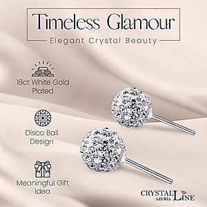Crystal Line Azuria 925 Sterling Silver Earrings White Crystals Round Disco Ball Stud Earrings 8 mm for Women