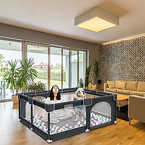 Baby Playpen, 79 x 63 Inches Extra Large Playpen with 50 PCS Ocean Balls, Indoor & Outdoor Kids Activity Center, Infant Safety Gates with Breathable Mesh,Sturdy Play Yard