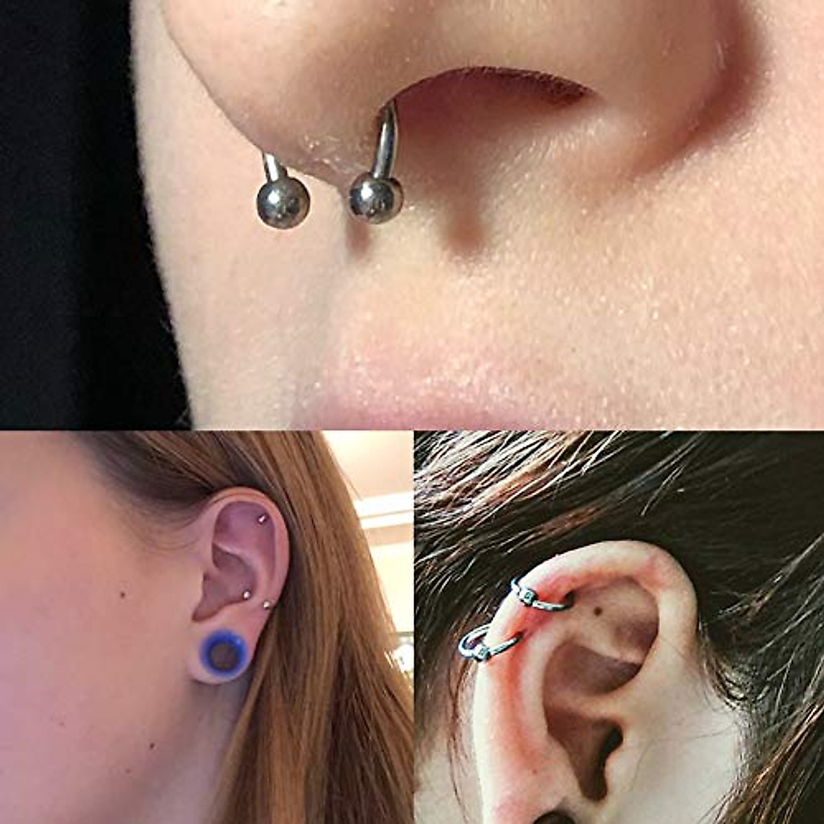 Xpircn 140PCS Piercing Kit Stainless Steel 14G 16G Nose Lip Tongue Tragus Daith Eyebrow Industrial Barbell Belly Button Rings Body Piercing Tools (Silver)