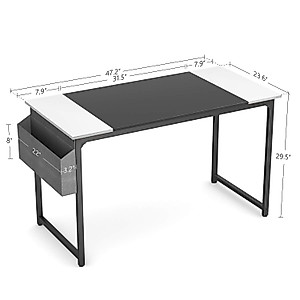 Cubiker Computer Desk 47 Inch Home Office Writing Desk Student Study Desk with Small Table and Storage Bag,Black and White
