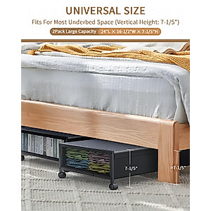 WOMRICH Under Bed Storage Containers with Wheels, Under Bed Shoe Storage, Under the Bed Storage Drawers Bins, Extra Large Under Bed Rolling Storage Organizer for Bedroom, 2 Packs Black