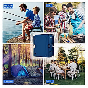 EAGLE PEAK Outdoor Camping Pop Up Folding Table with Large 3-Tier Storage Organizer and Side Pockets, Easy Set Up Portable Lightweight Aluminum Camping Kitchen, Blue