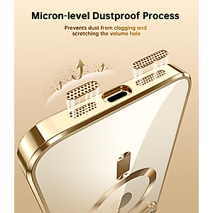 Waldeng for iPhone 13 Pro Max Case with Integrated Camera Lens Protection, [Seamless Work with Magsafe] [Metallic Glossy Soft Bumper], Diamond Clear Stylish Case for iPhone 13 Pro Max 6.7", Royal Gold