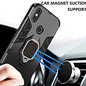 DuoLide for Huawei P Smart Z / Y9 Prime 2019 Case, 2 in 1 Hybrid Heavy Duty Armor Shockproof Defender Kickstand Dual Layer Bumper Hard Back Case Cover Tempered Glass Screen Protector，Black