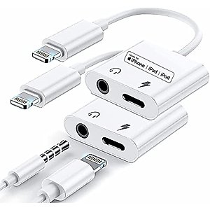 [Apple MFi Certified] 2 Pack Lightning to 3.5mm Headphones Adapter for iPhone 2 in 1 Aux Audio+Charge iPhone Splitter Compatible with iPhone 14/13/12/11/XS/XR/X/8/7/iPad/iPod Support All iOS System