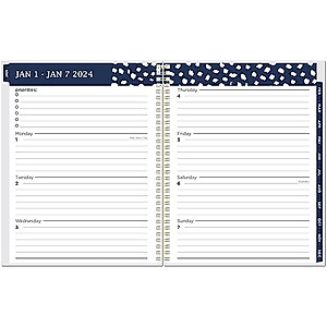 2024 Office Depot® Brand Weekly/Monthly Planner, 8-1/2" x 11", Blue Floral, January to December 2024
