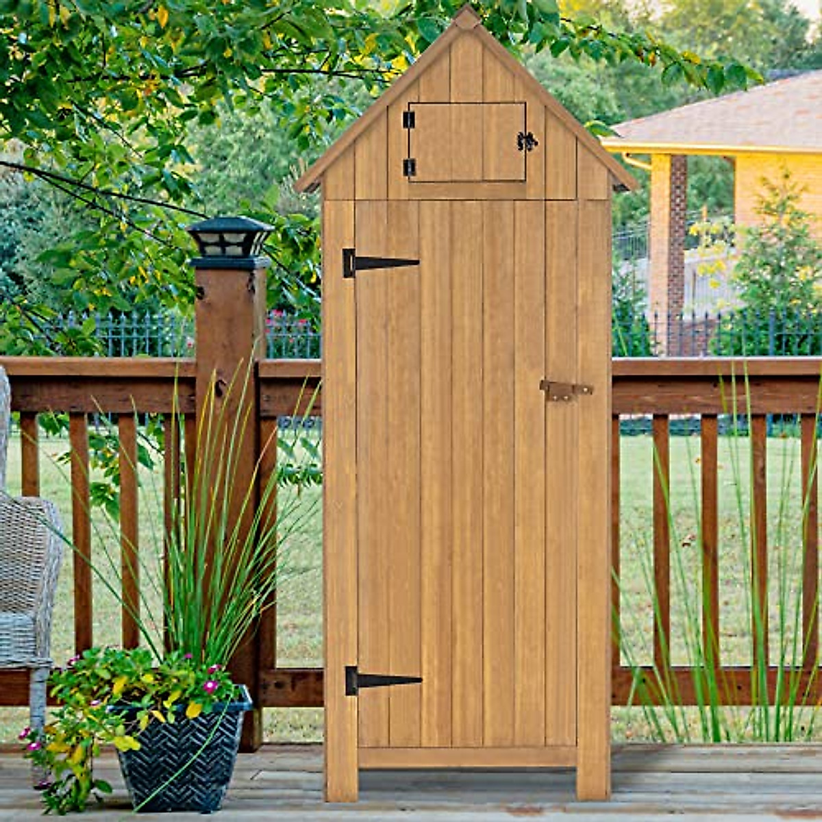 MCombo Outdoor Storage Cabinet Tool Shed Wooden Garden Shed Organizer Wooden Lockers with Fir Wood (70") 0770 (Natural)