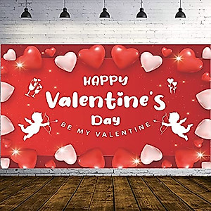 RUIMI Large Size Valentine Banner, Porch Sign with 71''X43.3'',Valentines Decorations Backdrop,Happy Valentines Day Hanging Banners,Valentine's Day Supplies for Home Indoor Outdoor, White