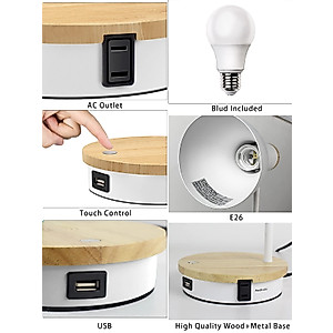 Metal Desk Lamp Wireless Charging Table Lamp Touch Reading Lights Arc Desk Lamps for Bedroom, 3 Way Dimmable Bedside Lamp with USB Charging Ports Lamp for Study Room and Office (White)