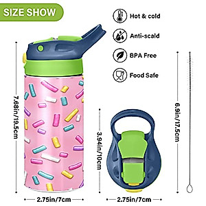 Kigai Pink Donut Glaze Kids Water Bottle, BPA-Free Vacuum Insulated Stainless Steel Water Bottle with Straw Lid Double Walled Leakproof Flask for Girls Boys Toddlers, 12Oz