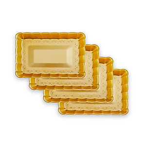 Yumchikel Hard Plastic Serving Tray Set, Gold Serving Trays in Scalloped Design, Serving Platters and Trays for Parties, Weddings, Engagements, Disposable Trays for Cakes & Deserts, 9" x 13", 4 Pack