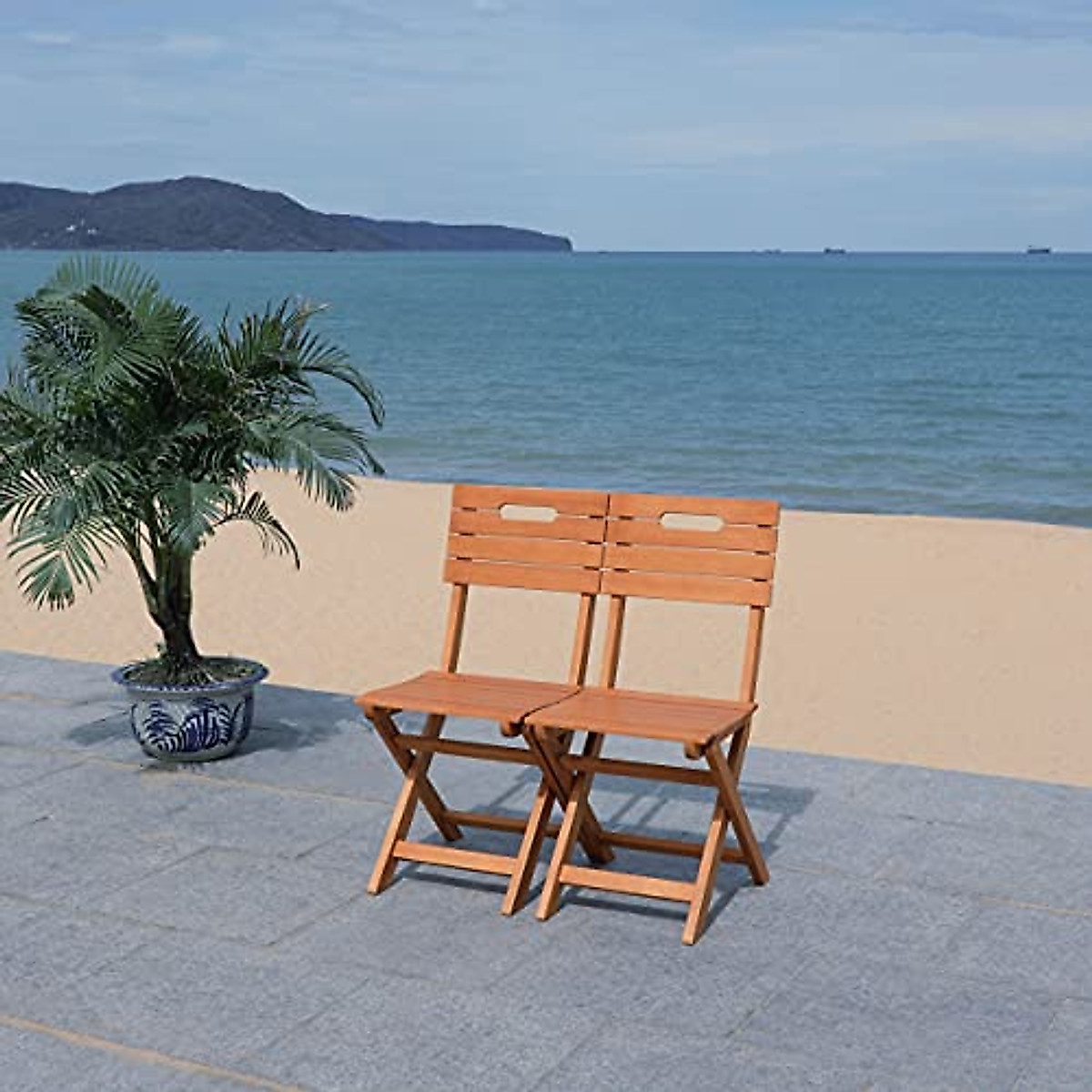 Safavieh PAT7057A-SET2 Outdoor Collection Blison Natural Brown Folding (Set of 2) Patio Chair