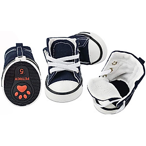 BESUNTEK Pet Dog Shoes, Puppy Canvas Sport Shoes Sneaker Boots, Non Slip Causal Shoes Dog & Cat Paw Protective Cover for Outdoor Walking, Sports and Hot Pavement, 4pcs