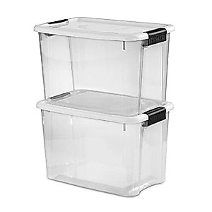 Sterilite 30 Quart Clear Plastic Stackable Storage Container Bin Box Tote with White Latching Lid Organizing Solution for Home & Classroom, 18 Pack
