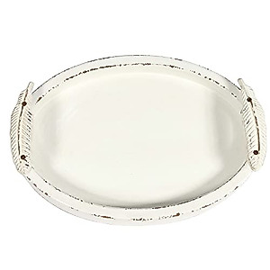 SOFE 16" Farmhouse Oval Wood Tray, White Distressed Serving Tray with Carved Handles, Serving Tray Decorative and Rustic Candle Holder Tray, Coffee Table Tray Centerpieces for Dining Room/Kitchen