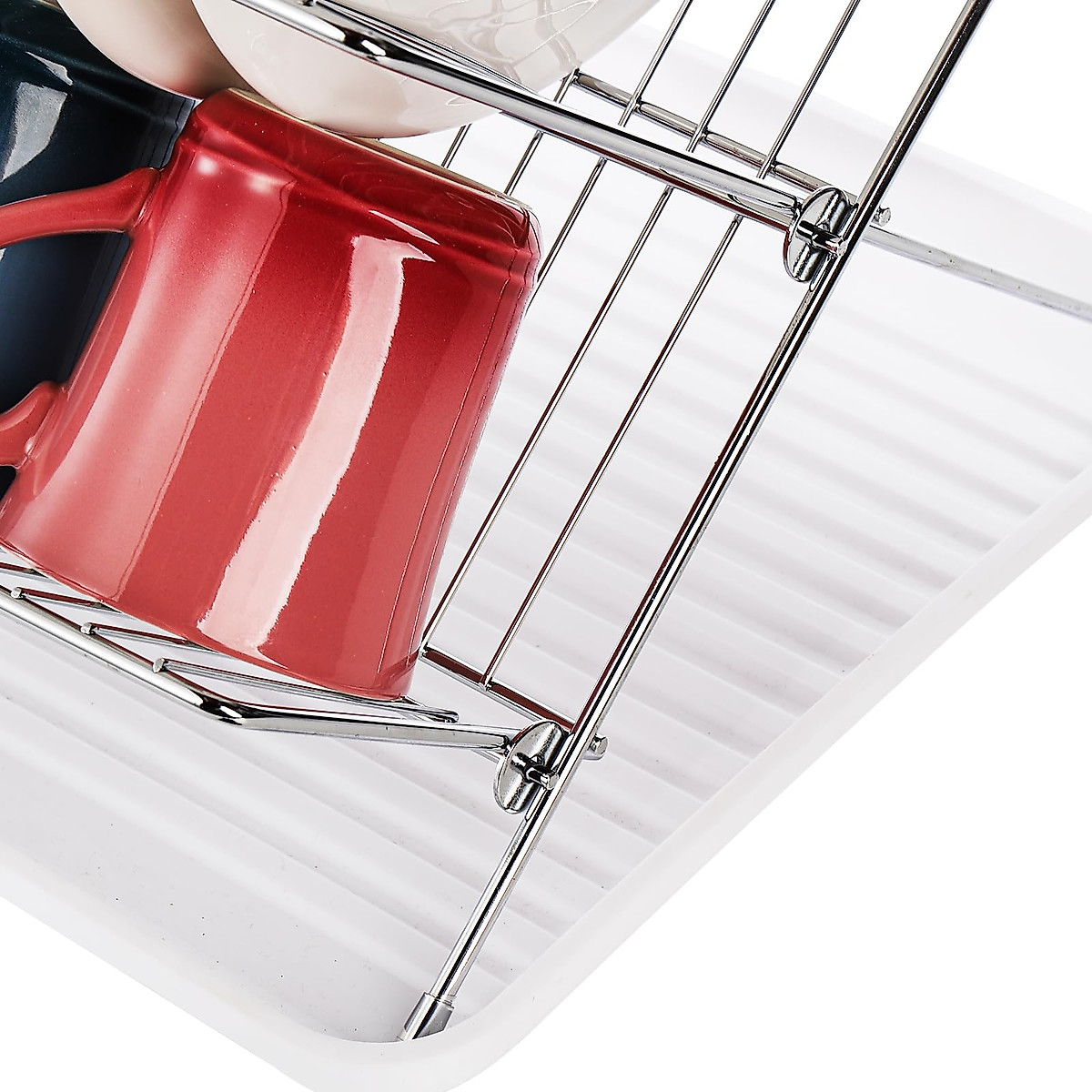 Youeon Foldable Dish Drying Rack with Drainboard, Stainless Steel 2 Tier Dish Drainer Rack, Collapsible Dish Drainer, Folding Dish Rack for Kitchen Sink, Countertop, Cutlery, Plates, Dishes