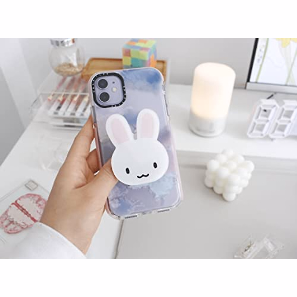 Bunny Rabbit Phone Grip Phone Charm | Phone Stand, Phone Mount, Grip tok (White)