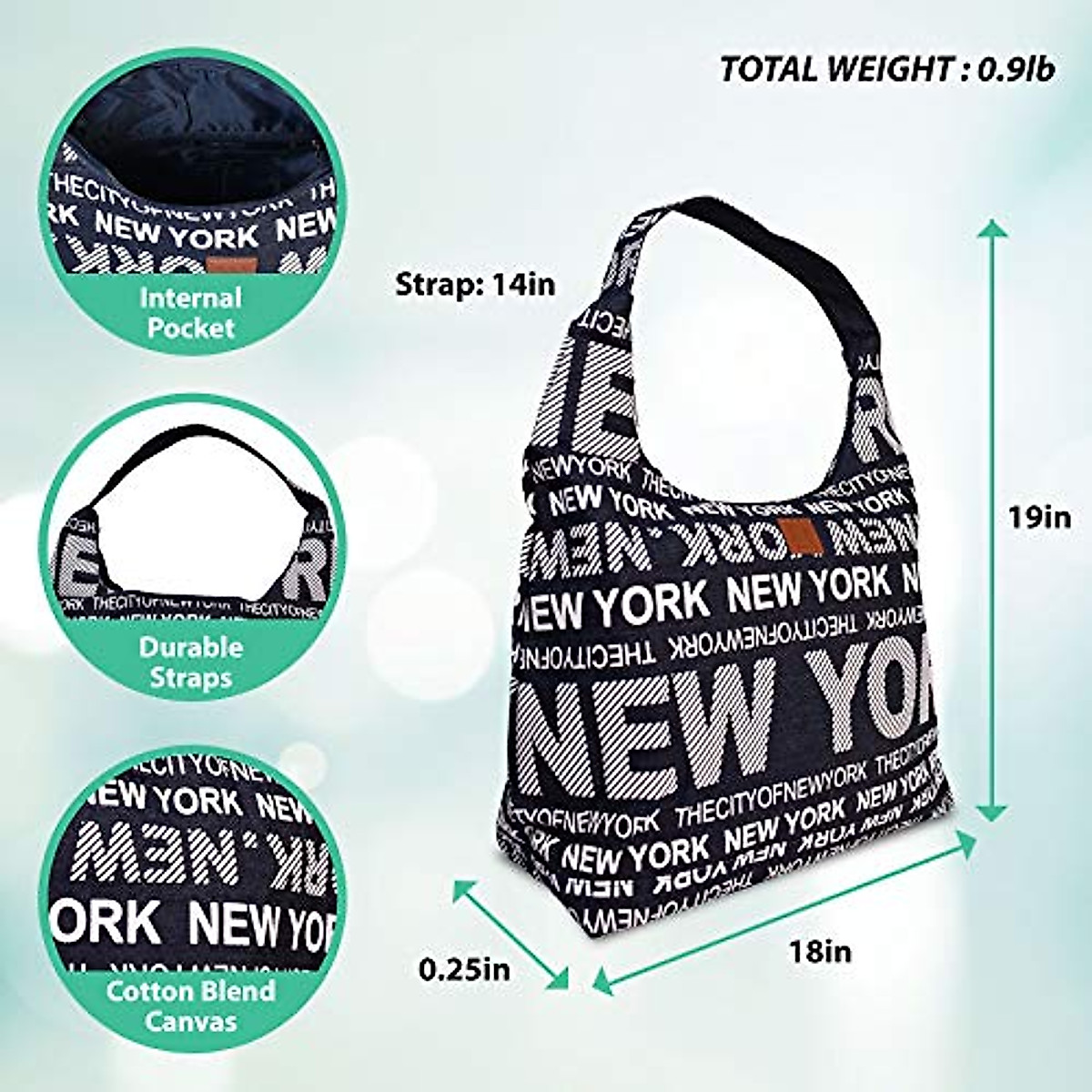 Robin Ruth City Shoulder Bag With NEW YORK CITY Print– Casual Hobo Shoulder Bag For Women – Cotton Canvas City Bag With Shoulder Strap – Stylish Everyday/Travel Large Shoulder Pouch With Zipper
