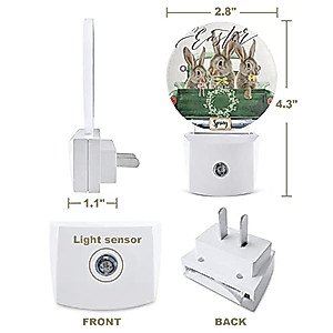 Night Light Plug into Wall, LED Nightlights Easter Green Truck Pull Rabbits Eucalyptus Leaves Wreath Small Nightlight Auto Dusk-to-Dawn Sensor Lamp LED Night Lights for Kid's Bedroom, Bathroom