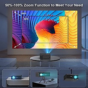 Projector with 120“ Projector Screen, Projector with WiFi and Bluetooth, Outdoor Projector with Portable Projector Screen, FUDONI Movie Projector Compatible w/iOS/Android/Win/PS5, Black