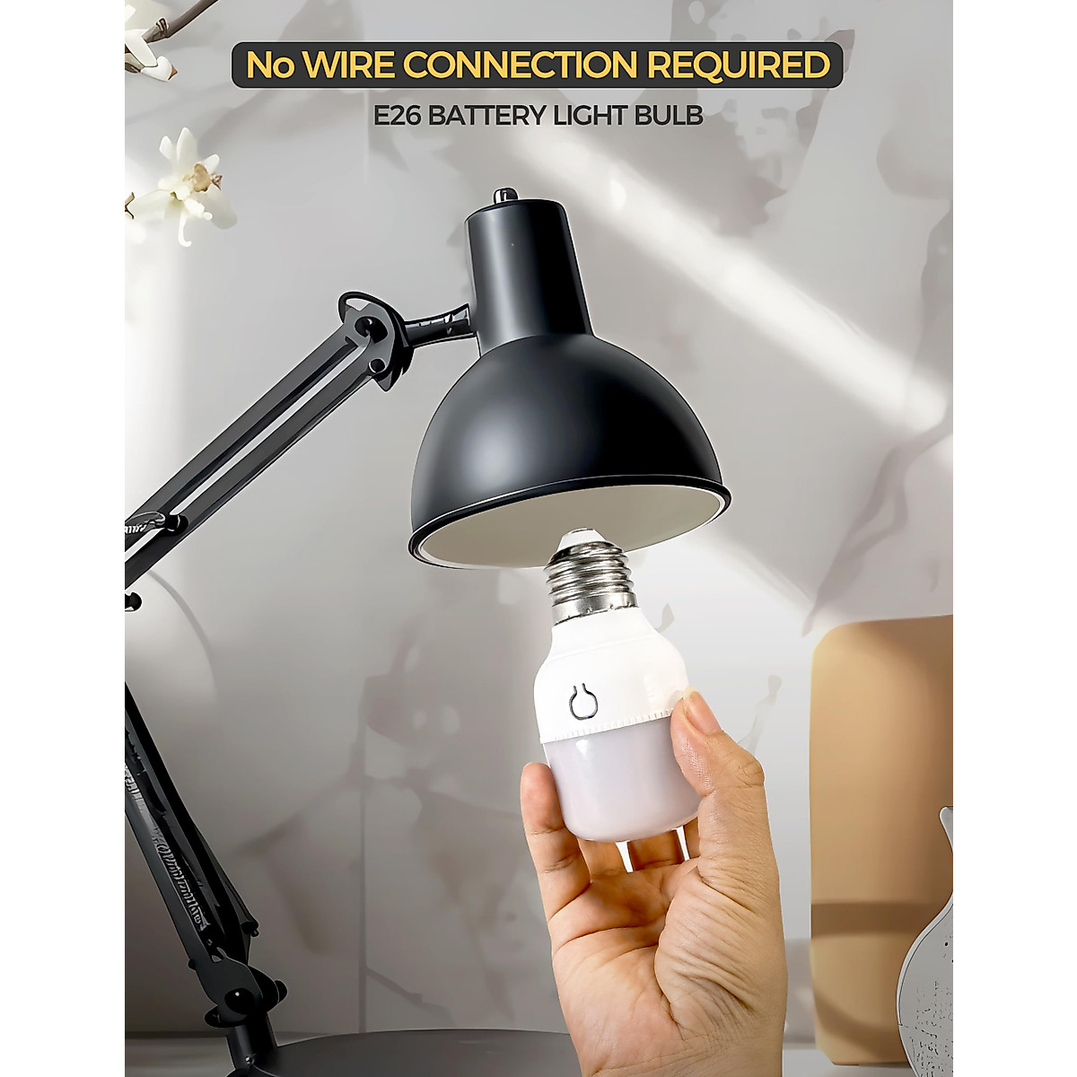 Fulighture 2 Pack Wireless Rechargeable Light Bulbs, E26 Battery Operated Light Bulb with Remote Control, Type-C Charging, RGB + Warm/Cool White, Perfect for Areas Without Hardwiring