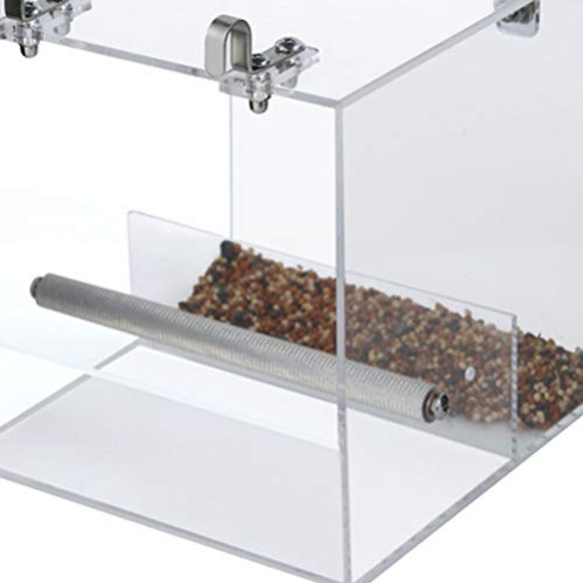 Baluue Automatic Bird Feeder No Mess Bird Cage Feeder, Acrylic Bird Cage Feeder Hanging Bird Feeder with Hooks 6.2 inch Square Bird Feeder