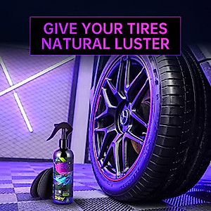 PHILISN Tire Shine Spray Kit - Automotive Clear Coat Dressing for Rubber, Vinyl & Plastic Protectant | Deep Black Finish Non Greasy Car Detailing | with Applicator Pad