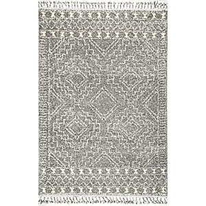 nuLOOM Vasiliki Moroccan Tribal Shag Area Rug, 3' x 5', Silver