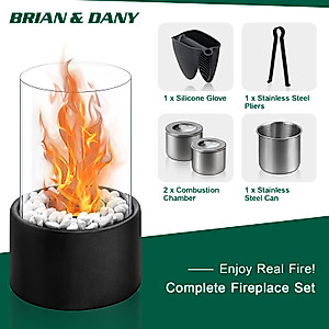 BRIAN & DANY Tabletop Fire Pit, Table Top Firepit Indoor & Outdoor, Tabletop Fireplace with 2 Combustion Chambers, Ethanol Fire Pit Bowl with Fire Killer and Pebbles