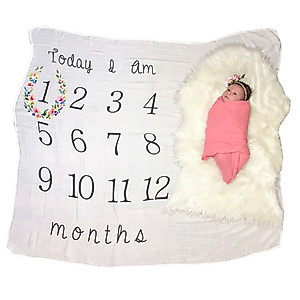 Kiddo Kind Baby Milestone Blanket - 52 x 48 - Makes Unique Photo Props for Babies - Extra Large Monthly Age Blankets Create Personalized Photography for Each Month - Perfect for Expecting Moms