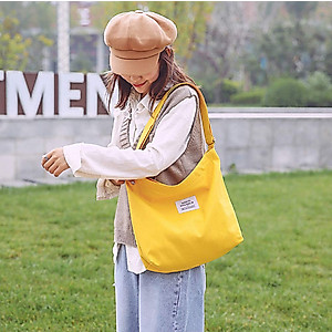 Belsmi Womens Ladies Large 16" Heavy Lightweight Cotton Polyester Shoulder Bag Shopping Retro Casual Handbags Canvas Totes Bag (Yellow)