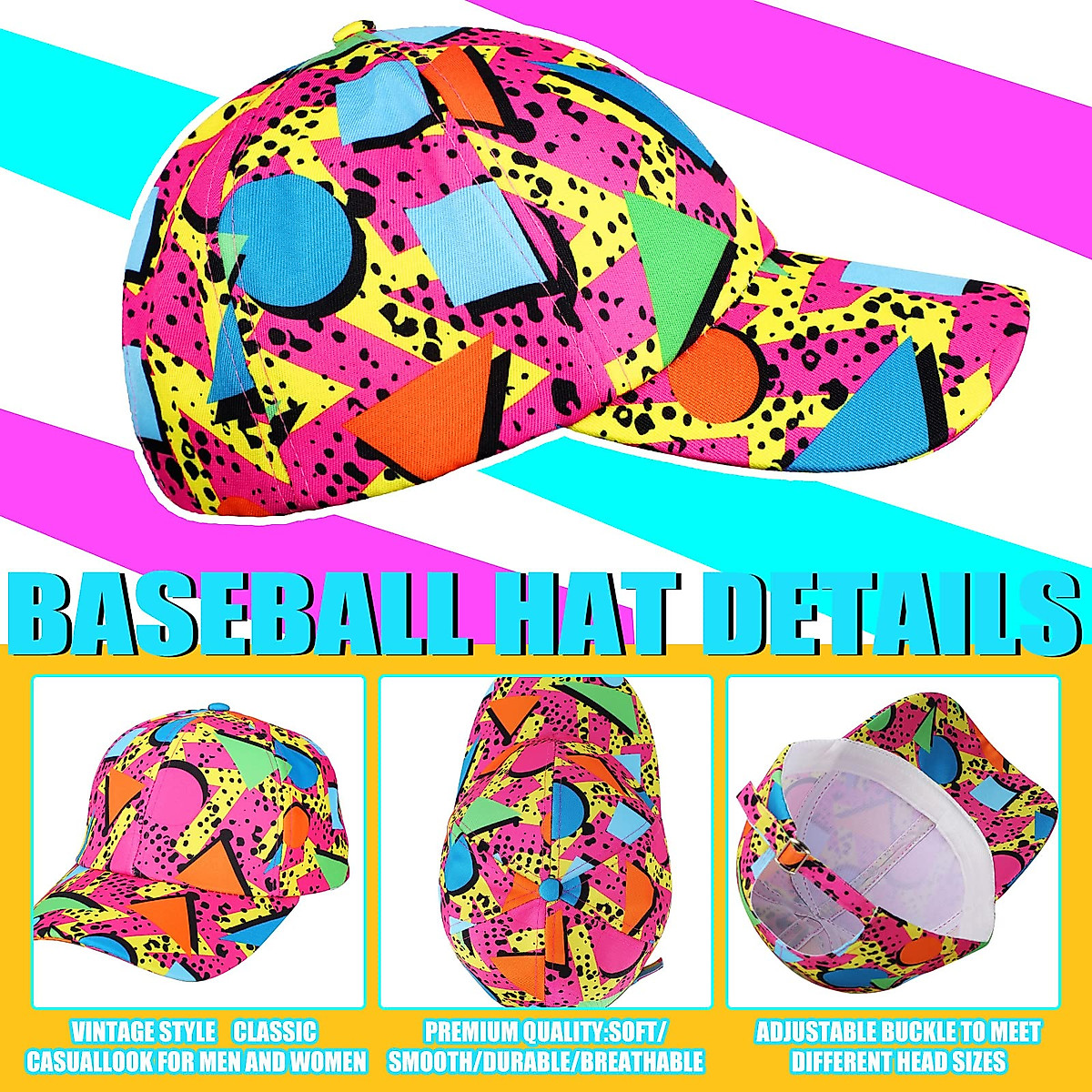 Xtinmee 4 Pcs 80s 90s Trucker Hat Vintage Baseball Caps for Men Women Retro Back to 90s Hats Adjustable Unisex Caps for Travel Disco Party Birthday Gift Festival Party Favor, Multi Color