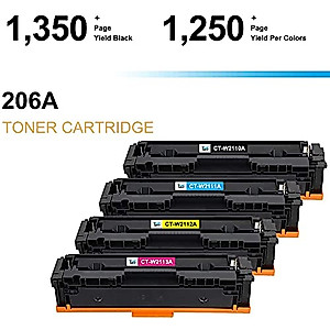 Cool Toner Compatible Toner Cartridge Replacement for HP 206A 206X W2110A W2111A W2112A W2113A Color Laserjet Pro M255dw MFP M283fdw M283cdw M283 M255 Printer Ink (Black Cyan Yellow Magenta, 4-Pack)
