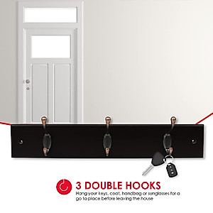 Home Basics Durable 3-Double-Hooks Wall Mounted Hanging Rack (Brown) | Place in Entry Way | Hanging in a Garage | Store Essentials Before You Leave The House