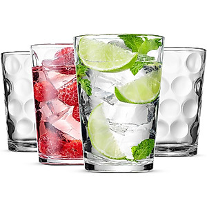 Set of 12 Elegant Everyday Stackable Drinking Glasses - Includes 4-17oz Highball Tumbler Glassware, 4-13oz DOF Rock Glasses, 4-7oz Juice Glasses for Mixed Drinks, Water, Beer, Wine.