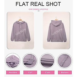 SHEWIN Womens Hoodie Pullover Long Sleeve Solid Button Fleece Fashion Hoodies Sweatshirts Cozy Lightweight Fall Oversized Sweatshirt for Teen Girls,US 16-18(XL),Purple