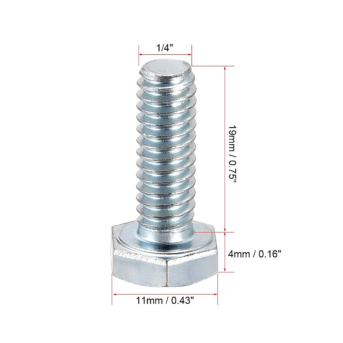 uxcell Hex Head Screw Bolts Carbon Steel 1/4"-20x3/4" Fastener Grade 5 UNC 20pcs