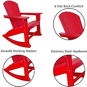 RESINTEAK Pacific Adirondack Rocking Chair, All Weather Resistant, Ergonomic Design and Comfort, 20 Inch Wide Seat, up to 350 lb Big and Tall Porch Rockers for Backyards, Firepit, Deck (Red)