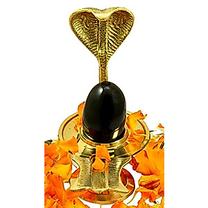 IndianStore4All IS4A Shaligram Shiva Ling Lingam Shivling Naaga Brass Stand 4.7 Inches Approx