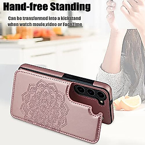 MMHUO for Samsung Galaxy S23 Case with Card Holder,Flower Magnetic Back Flip Case for Samsung Galaxy S23 Wallet Case for Women,Protective Case Phone Case for Samsung Galaxy S23 5G (2023),Rose Gold