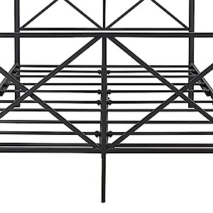KARHIBLY Metal Framed Canopy Poster Platform Bed Frame with Headboard and Footboard, Sturdy Steel Platform Bed with X Shaped, No Box Spring Needed, Full Black