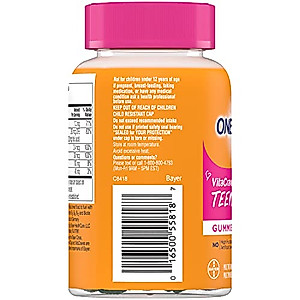 One A Day Teen for Her Multivitamin Gummies, Gummy Multivitamins with Vitamin A, C, D, E and Zinc for Immune Health Support, Physical Energy & more, 60 Count