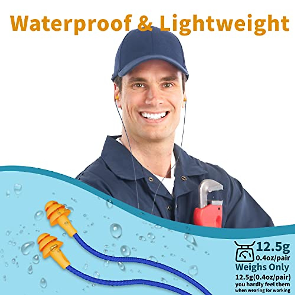 Work Earplug Headphones, Noise isolating Earbuds Earphones for Noise Reduction Motorcycle Riding Construction Work – Orange